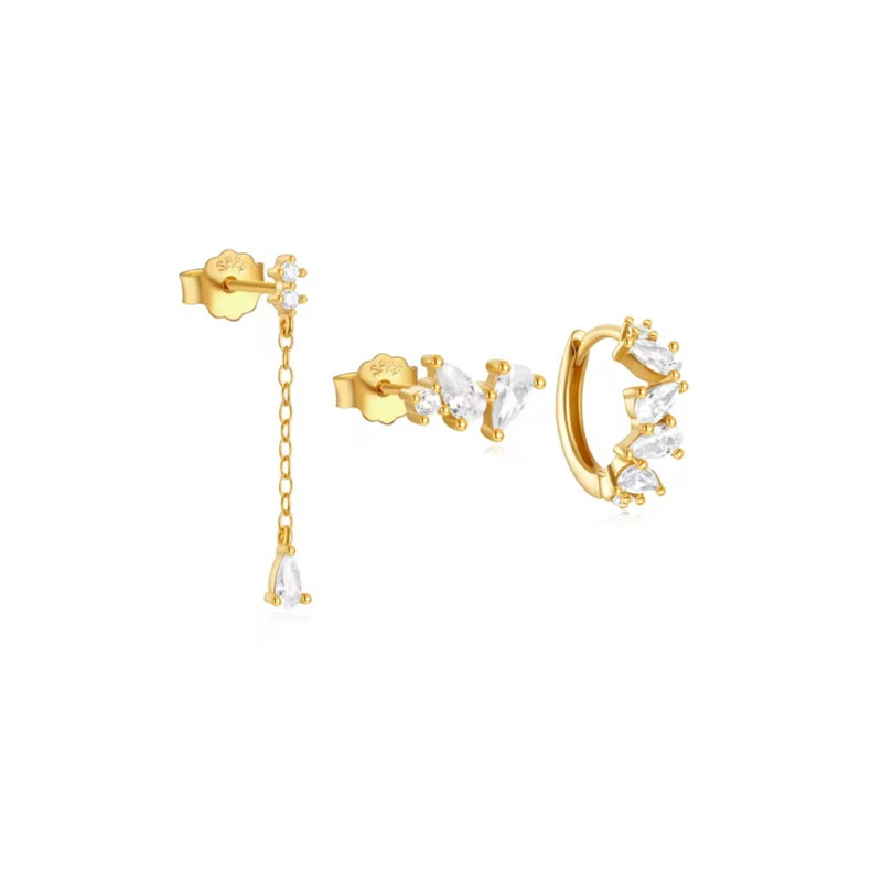 Cubic Huggie and Chain Stud Set – DASH